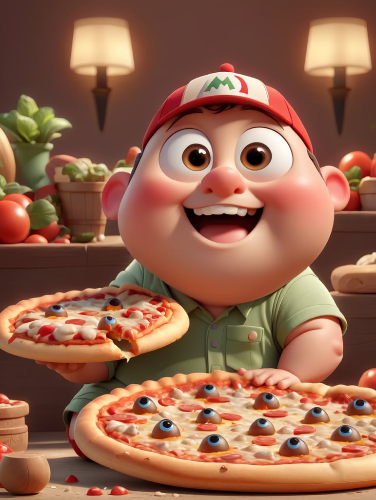 Premium Free ai Images | pixar style tiny cute fat pizza with big eyes ...