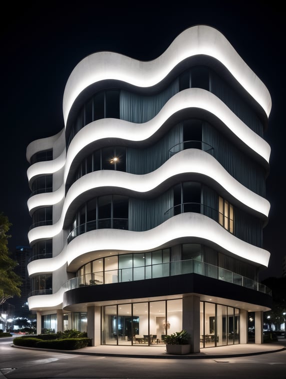 Premium Free ai Images | at night white building with curved shapes in ...
