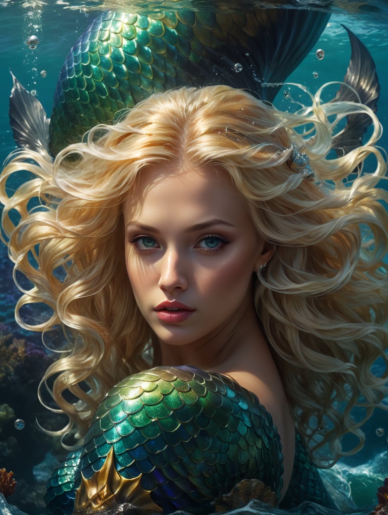 Premium Free ai Images | blonde mermaid sitting in ocean