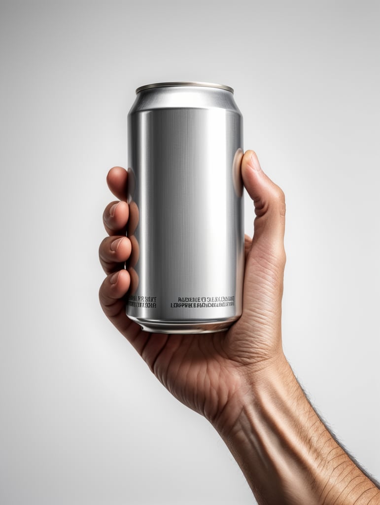 Premium Free ai Images | realistic hand holding grey can clear isolated ...