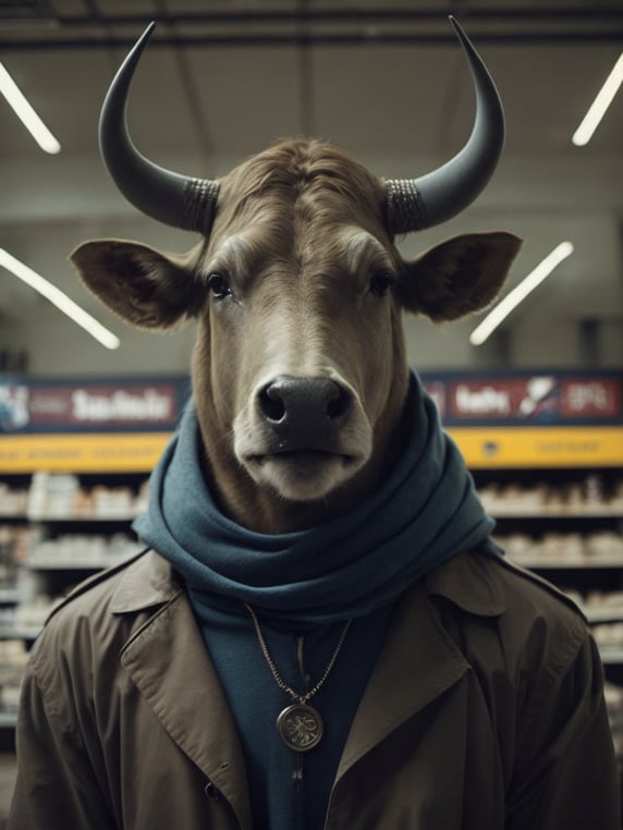Premium Free ai Images | bull look like human stylized as security ...