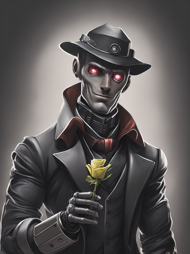 Lumenor AI Image Generation - portrait of robot detective holding rose ...