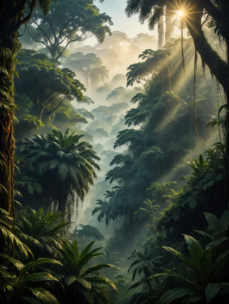 Premium Free ai Images | digital painting style jungle with misty atmosphere conceptual ...