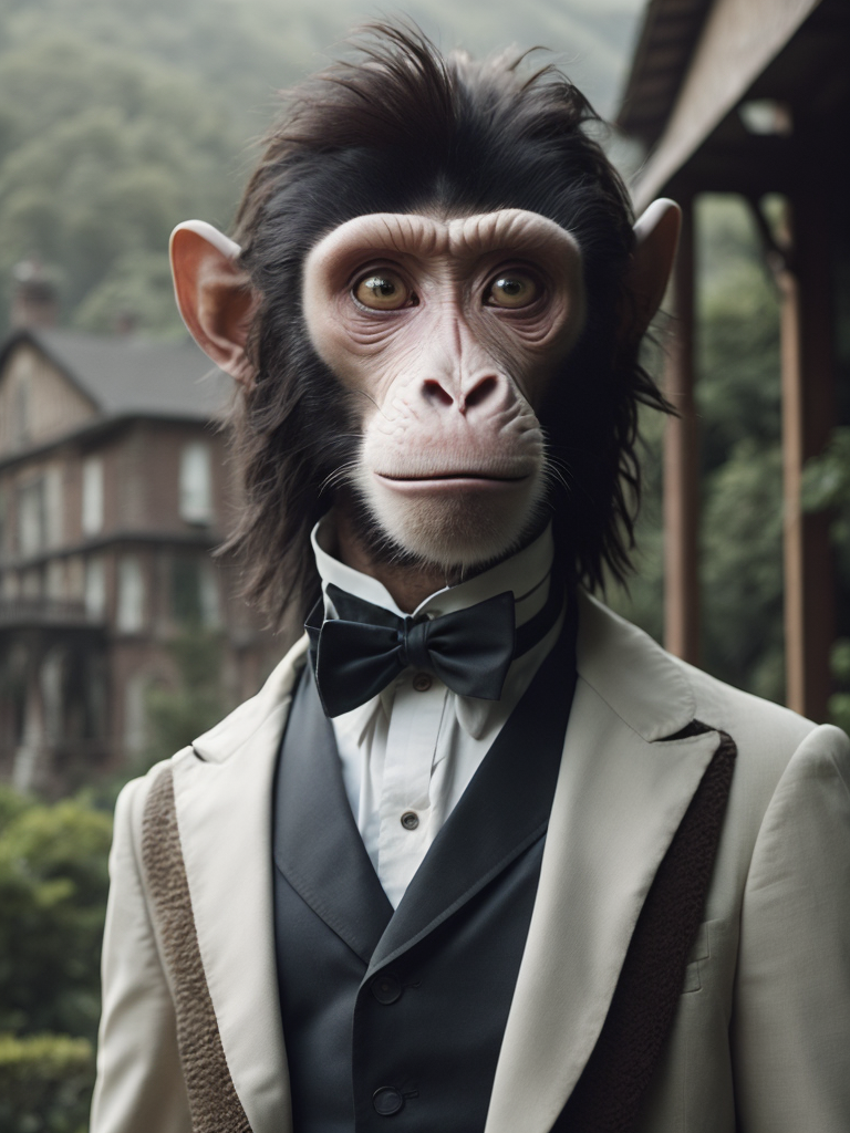 Lumenor AI Image Generation - portrait of monkey wearing white tuxedo ...