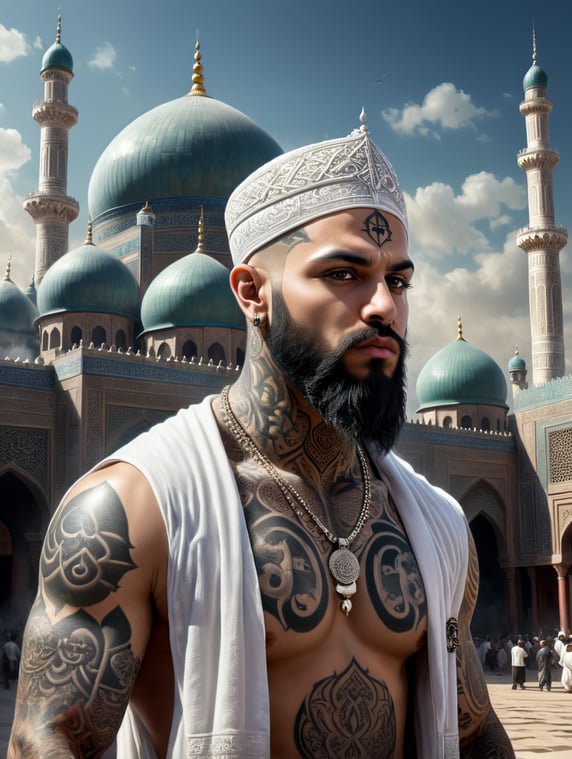 Premium Free ai Images | white persian rapper with face tattoo and big ...