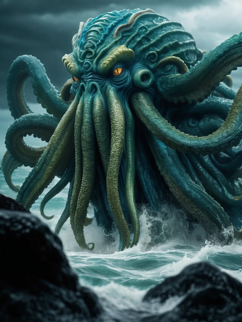 Premium Free ai Images | cthulhu emerging at stormy ocean high quality ...