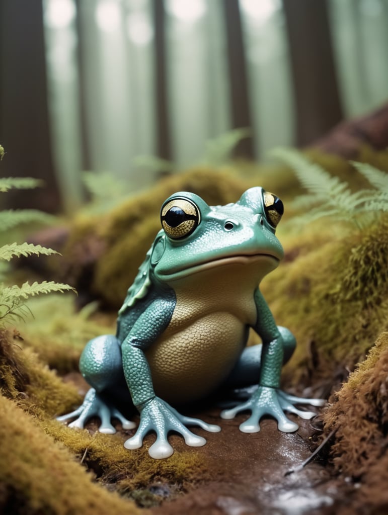 Premium Free ai Images | wierd frog in bearch forest wearing cutom