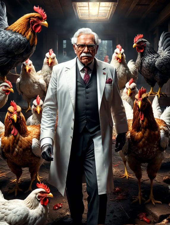 Premium Free ai Images | colonel sanders as an evil character surronded ...