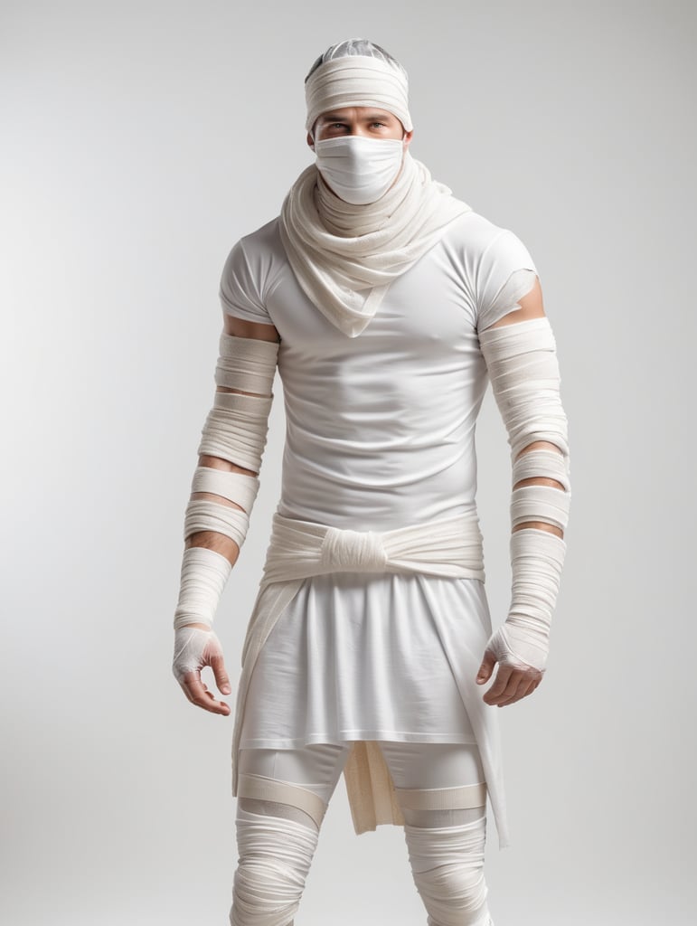 Premium Free ai Images | photograph of man covered in bandages with his ...