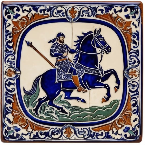 Premium Free ai Images | square ceramic glazed tile with medieval art ...