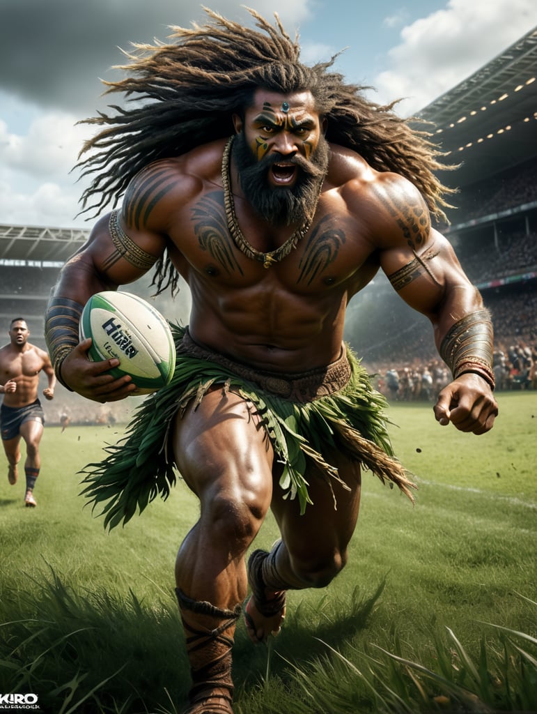 Premium Free ai Images | fijian warrior with long hair dressed in grass ...