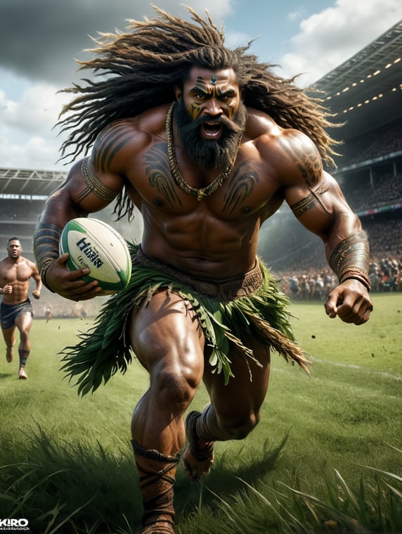 Premium Free ai Images | fijian warrior with long hair dressed in grass ...