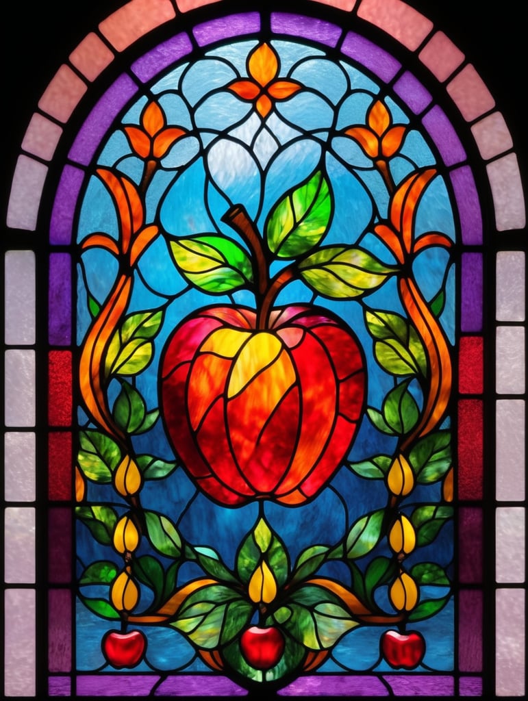Premium Free ai Images | colorful stained window apple