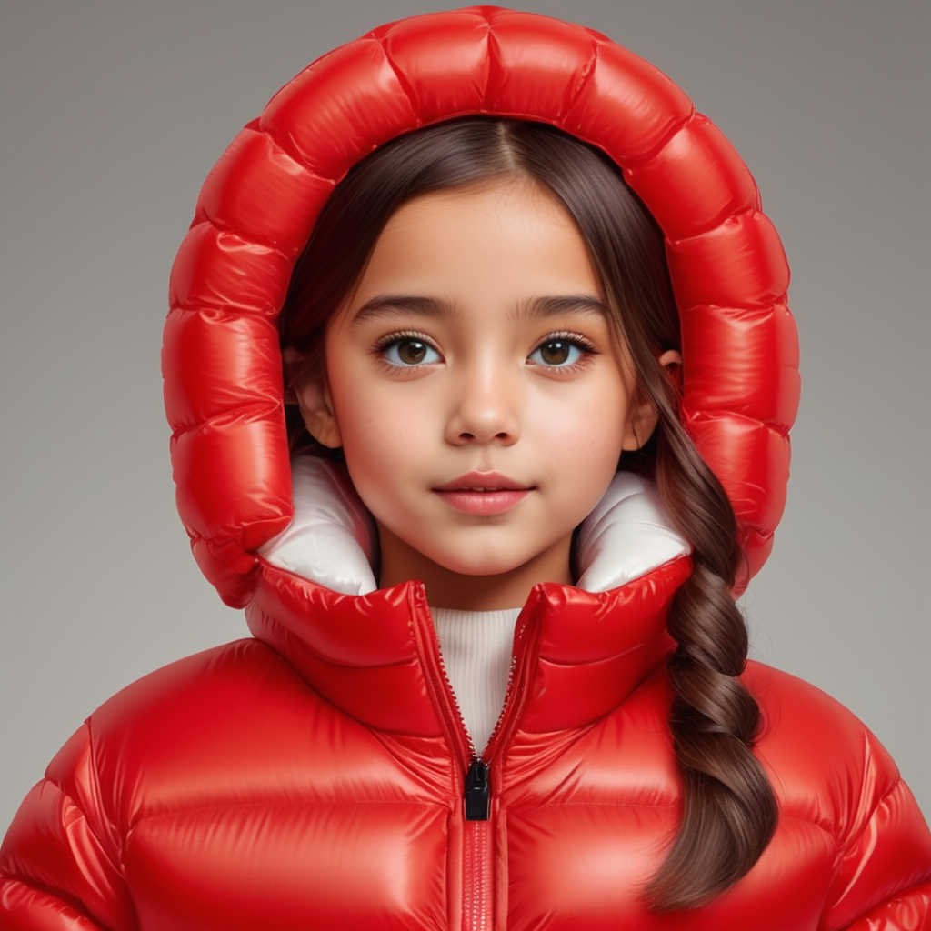 Premium Free ai Images | cute girl dressed red inflatable puffer jacket ...
