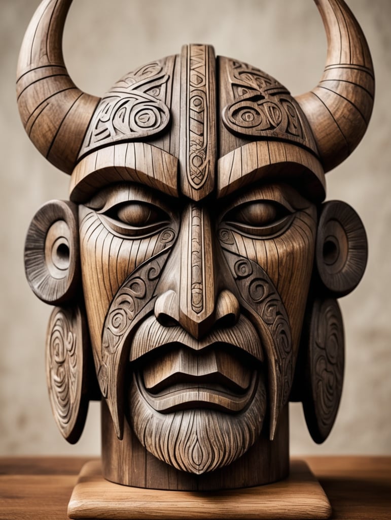 Premium Free ai Images | totem crafted from viking wood representing ...