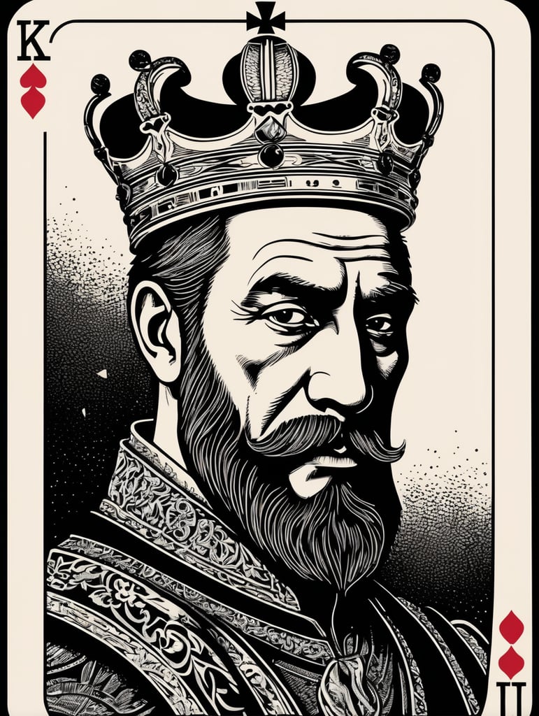 Premium Free ai Images | king of clubs playing card face card linocut ...