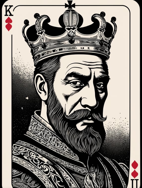 Premium Free ai Images | king of clubs playing card face card linocut ...