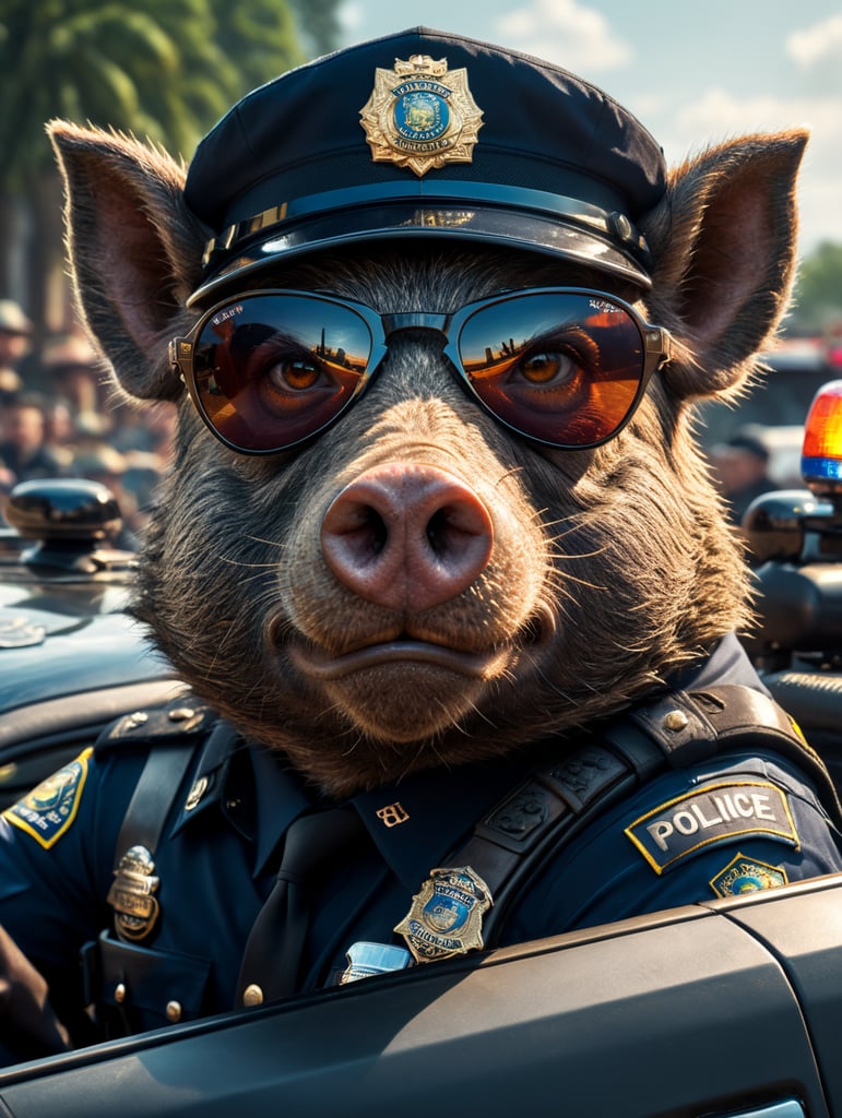 Premium Free ai Images | wild boar police officer sitting behind the ...