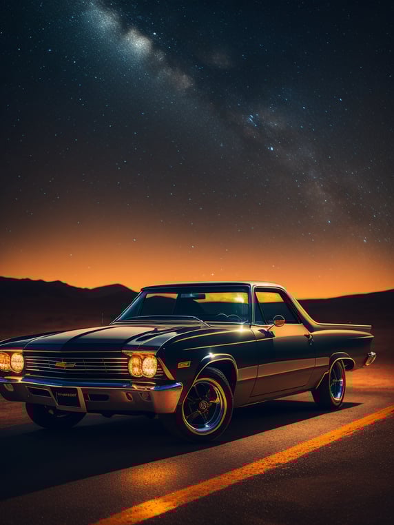 Premium Free ai Images | chevrolet el camino car desert night ...