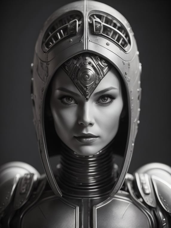Premium Free ai Images | female robot giger style black and white high ...