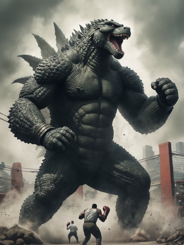 Premium Free ai Images | godzilla in boxing match gut punch