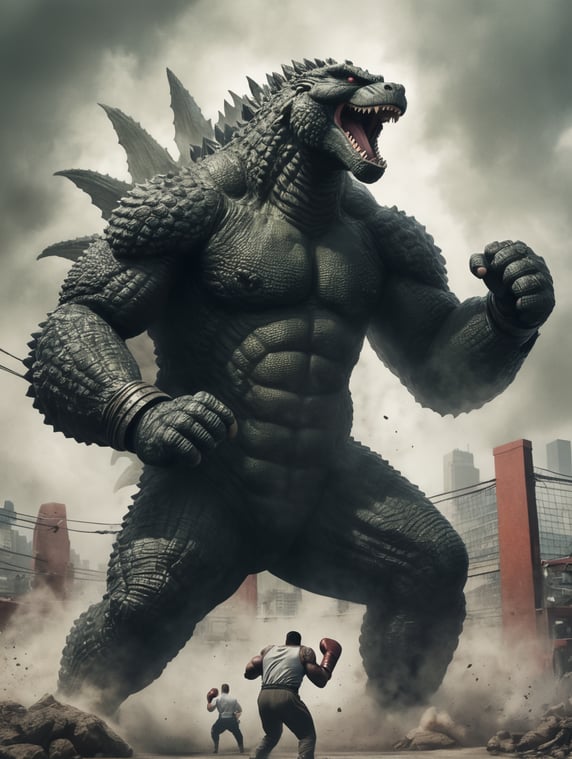 Premium Free ai Images | godzilla in boxing match gut punch