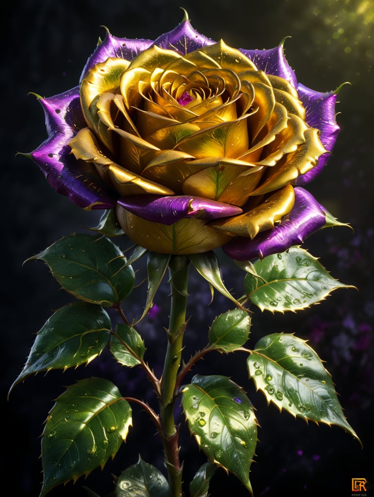 Premium Free ai Images | large golden rose with violet petals and ...