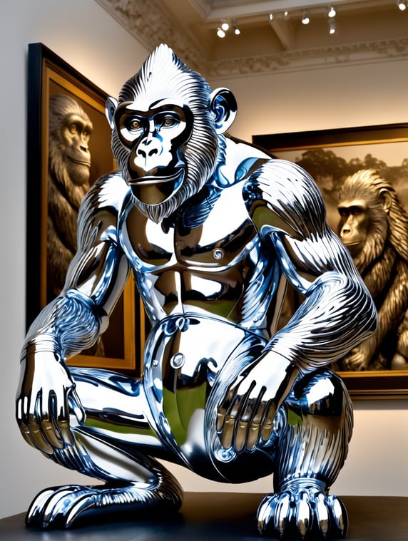 Premium Free ai Images | ral chrome giant silver monkey sculpture ...