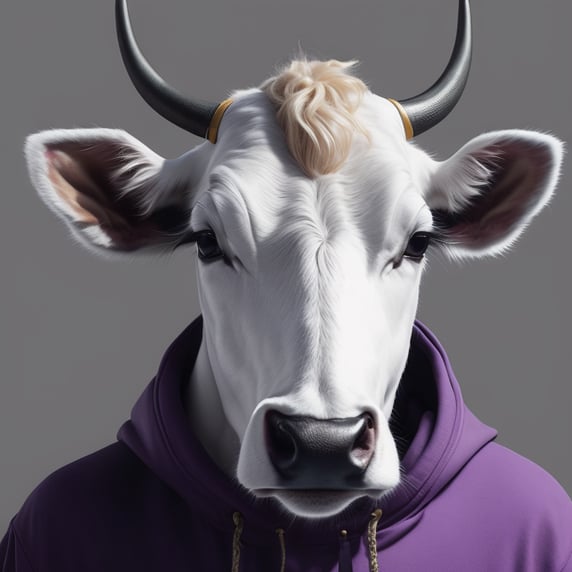 Premium Free ai Images | hip hop white cow portrait in violet hoodie ...