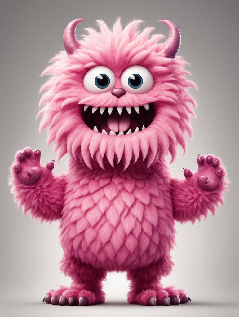 Premium Free ai Images | friendly monster pink colour fluffy stand with ...