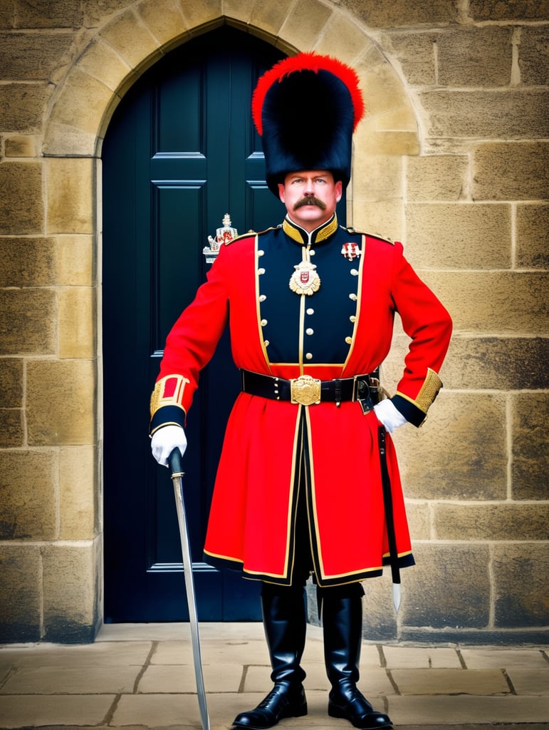 Premium Free ai Images | retro poster of beefeater man ceremonial guard ...