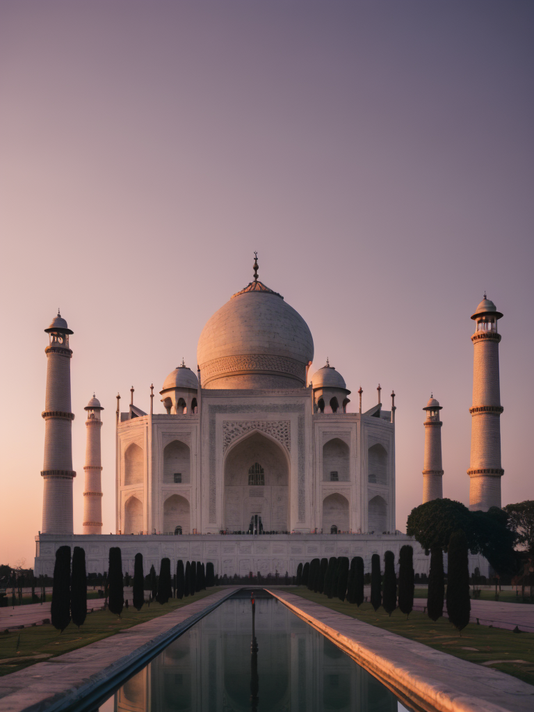 Lumenor AI Image Generation - taj mahal pink purple sunset
