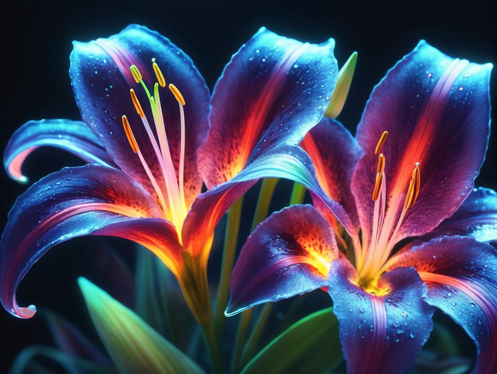 Premium Free ai Images | bioluminescent flower lily hyper detailed ...