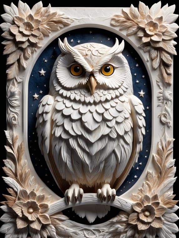 Premium Free ai Images | picture an owl in bas relief its feathers ...
