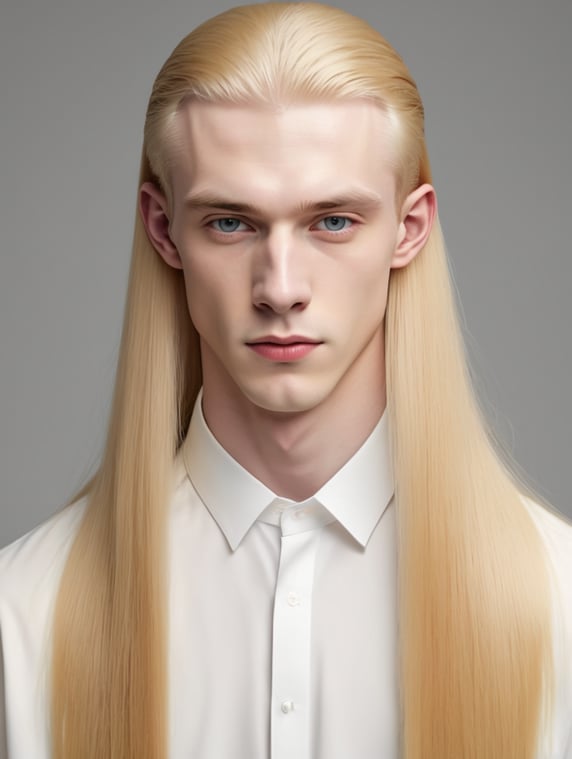 Premium Free ai Images | young pale man very long blonde straght hair