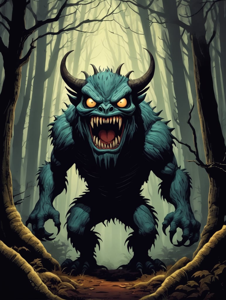 Premium Free ai Images | scary monster in dark forest cartoon cel ...