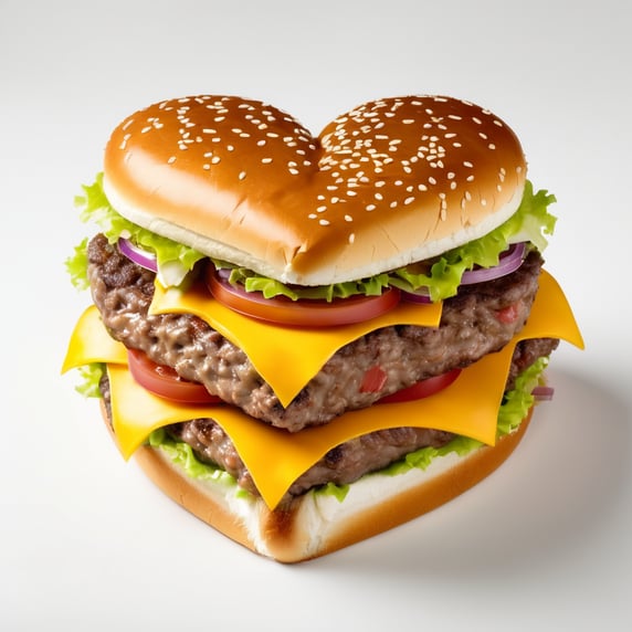 Premium Free ai Images | heart shaped double cheeseburger white ...