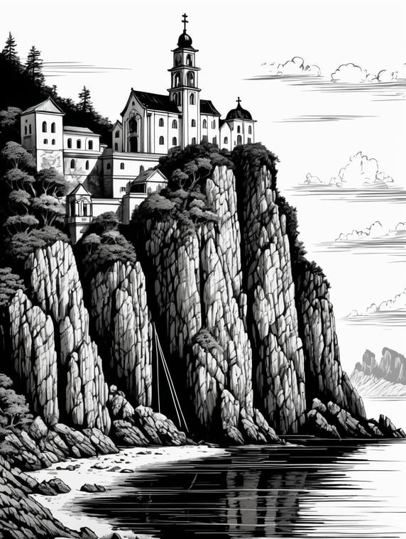 Premium Free ai Images | black and white ink drawing flat christian ...