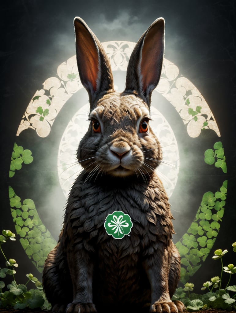 Premium Free ai Images | rabbit silhouette in front of clover logo
