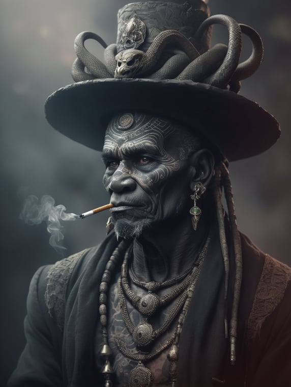 Premium Free ai Images | voodoo old man with facial tattoos and big ...