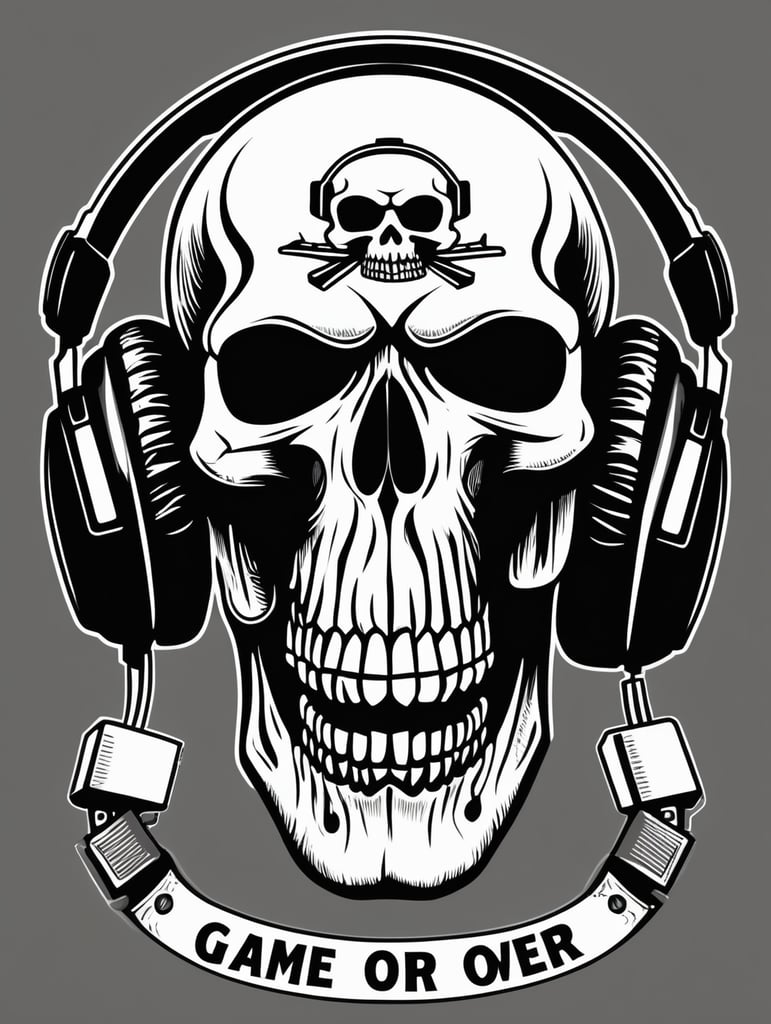 Premium Free ai Images | black and white game over skull gaming logo ...
