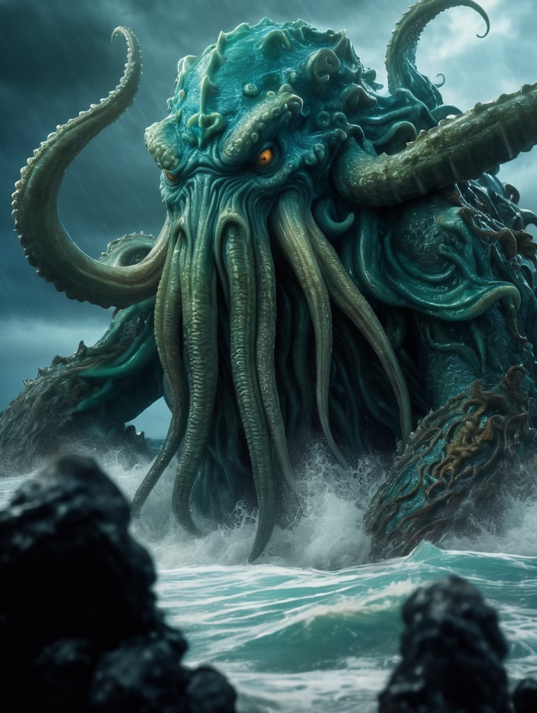 Premium Free ai Images | cthulhu emerging at stormy ocean high quality ...
