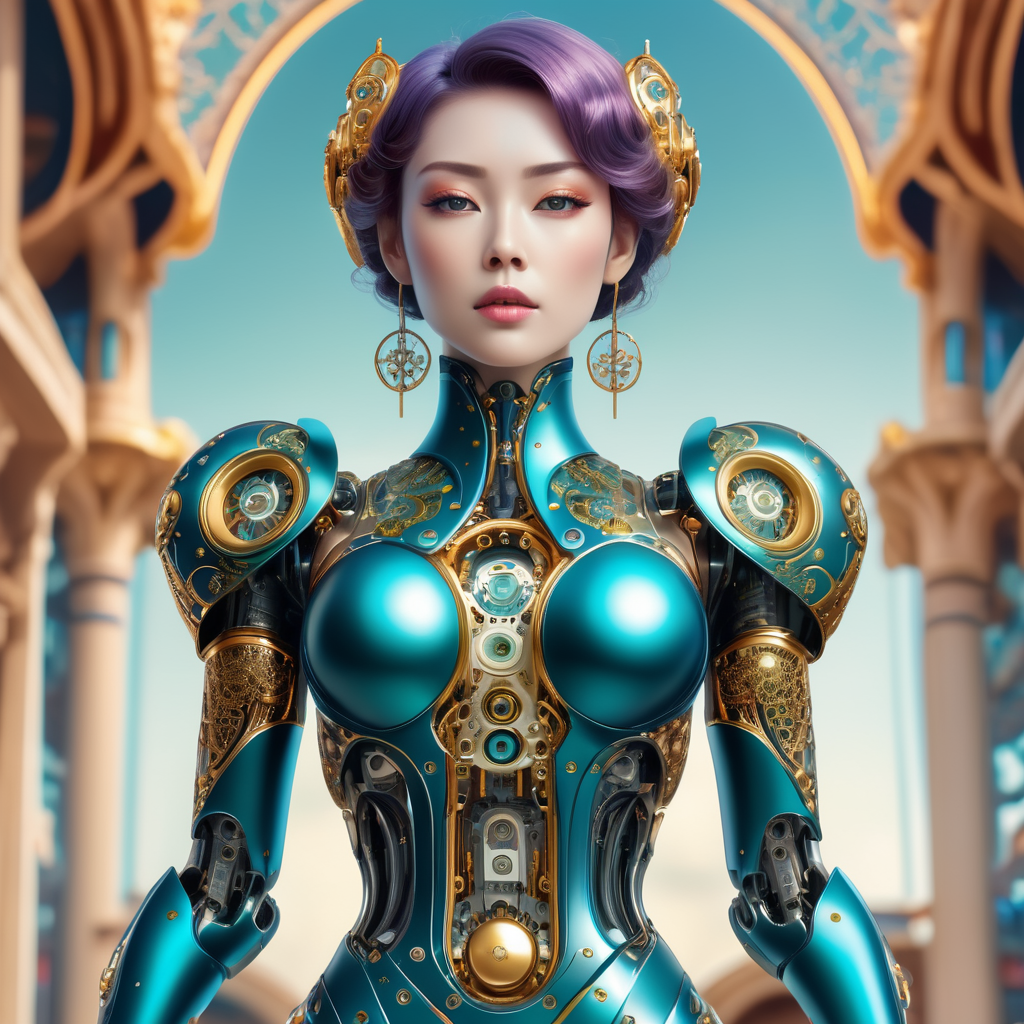 Premium Free ai Images | female robot with an art nouveau cyberpunk ...