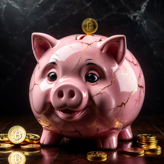 Premium Free ai Images | cracked pink marble piggy bank with gold ...