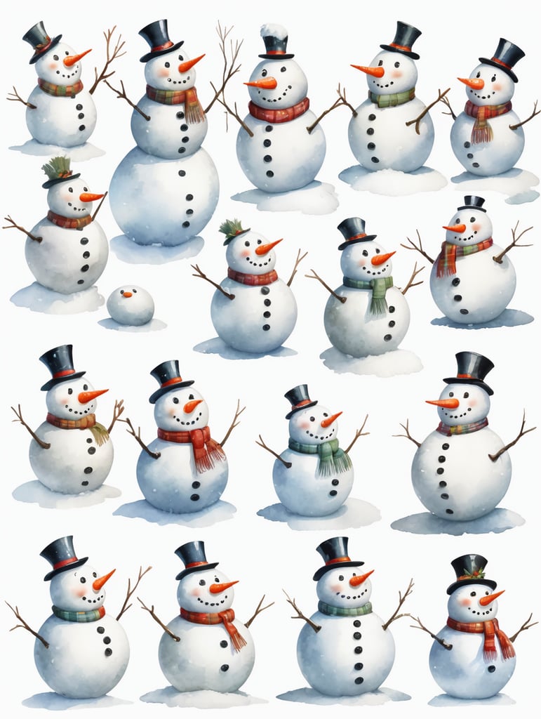 Premium Free ai Images | snowman different angles and expressions full ...