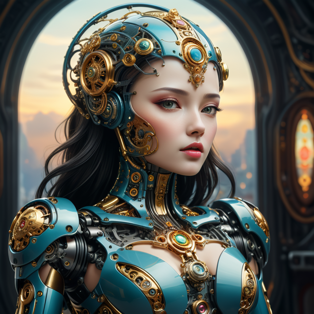 Premium Free ai Images | female robot with an art nouveau cyberpunk ...