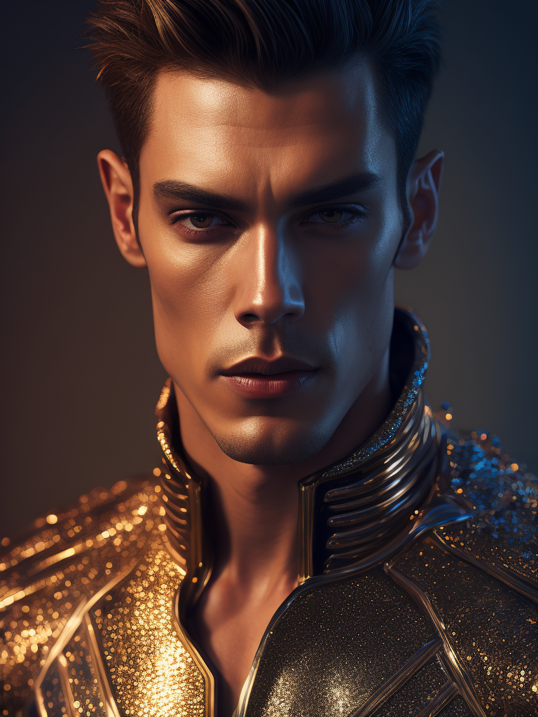 Lumenor AI Image Generation - male super model in shiny metallic suit ...