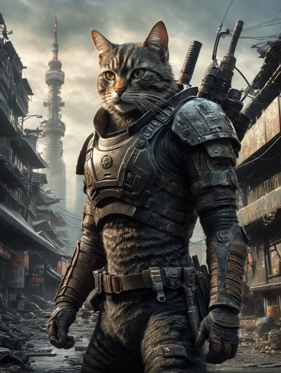 Premium Free ai Images | futuristic cat warrior in post apocalyptic ...