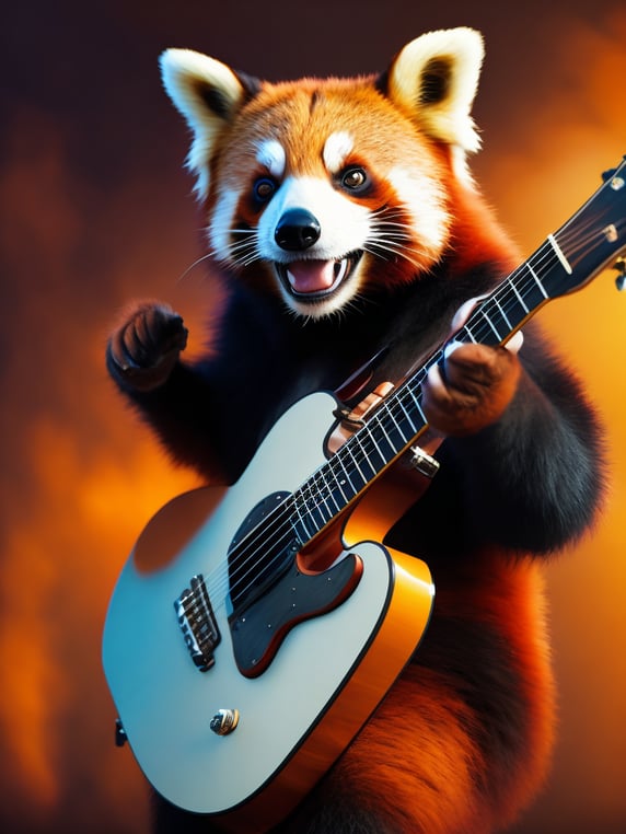 Premium Free ai Images | red panda bear playing guitar vivid saturated ...