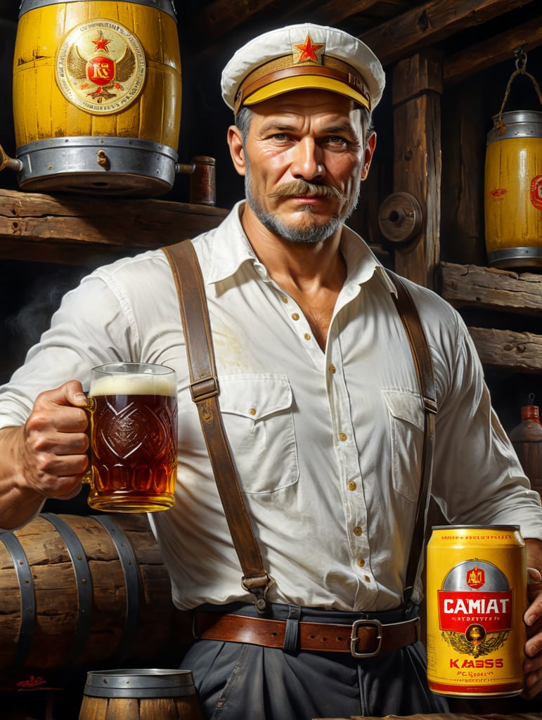 Premium Free ai Images | poster soviet man in white shirt and cap holds ...